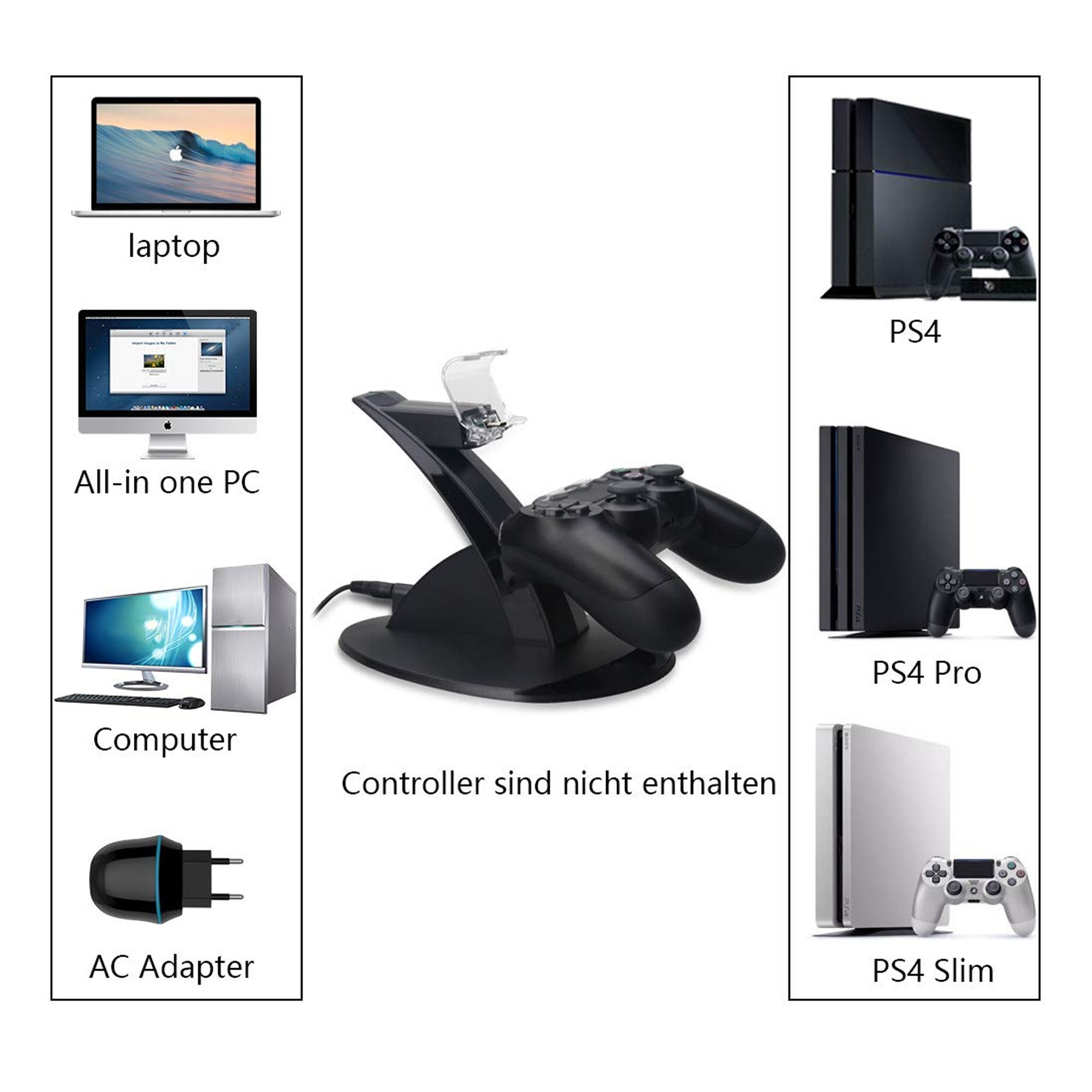 پایه شارژر دوتایی دسته PS4 مدل HB-P4002B به همراه کابل و جعبه باز HB ...